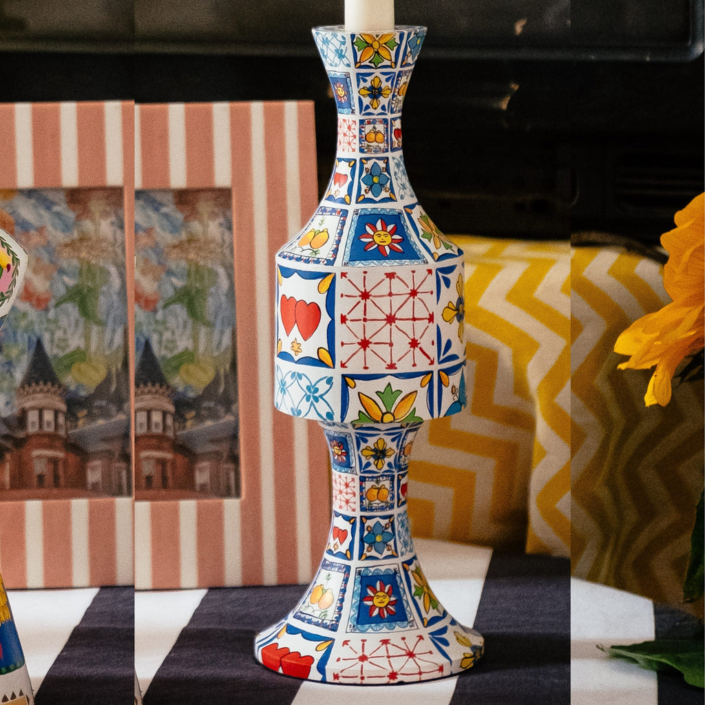 Mediterranean Tiles: Hand-Painted Candle Stand – Hello December