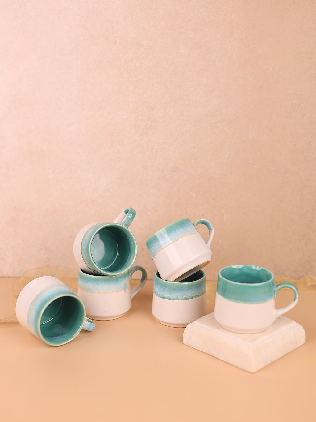 Ocean Drip Tea Cups | Set of 6 | Blue-White – Hello December